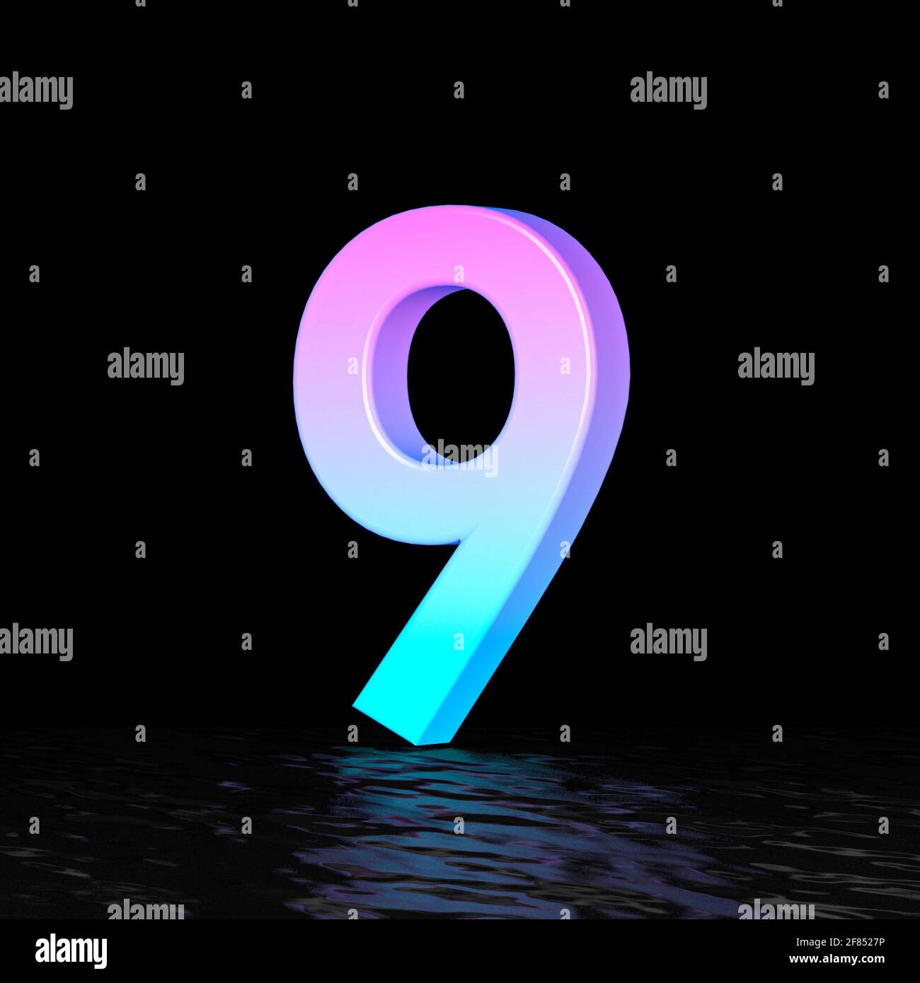 Cyan magenta font Number 9 NINE 3D render illustration isolated on ...