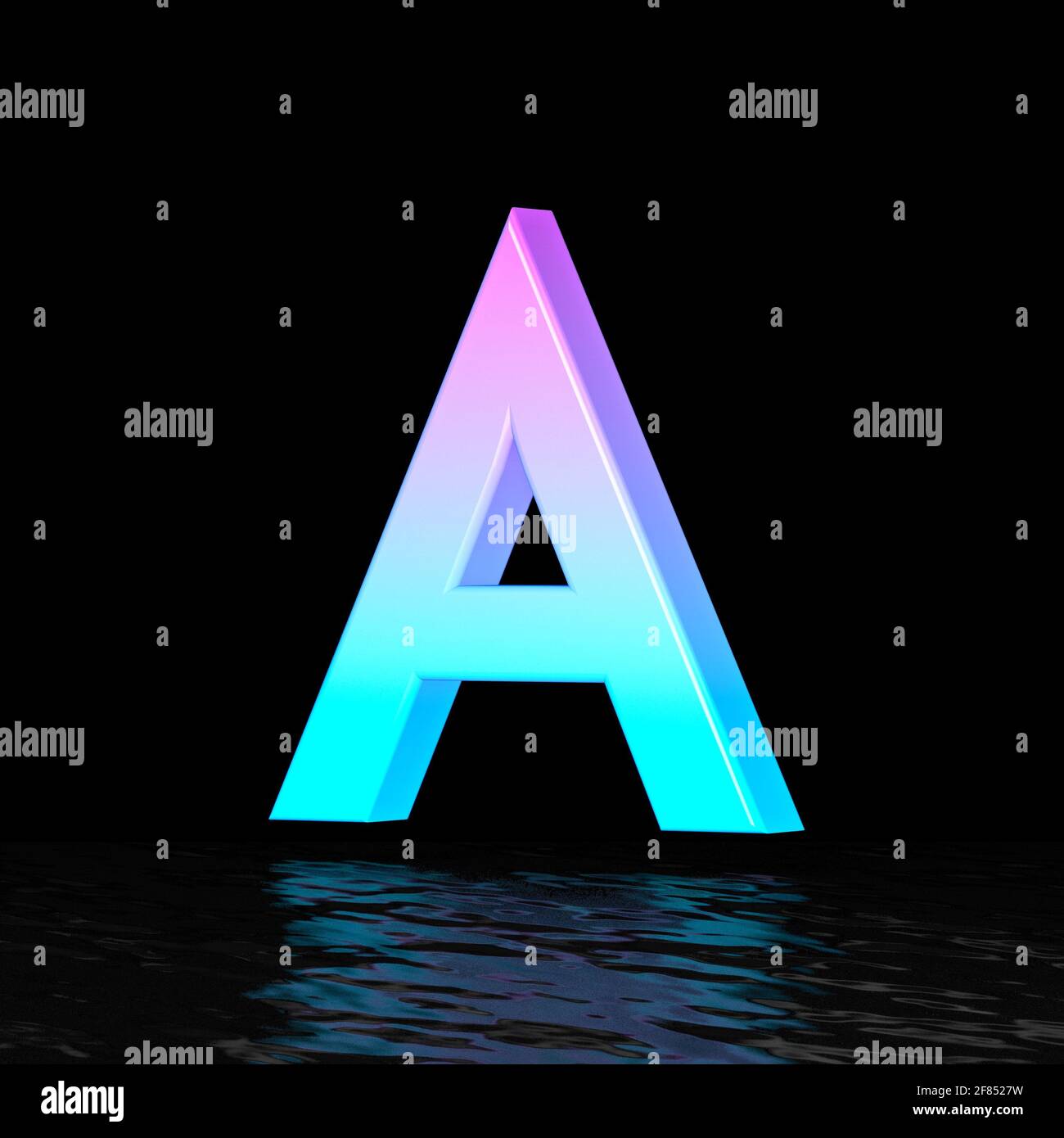 Cyan magenta font Letter A 3D render illustration isolated on black ...