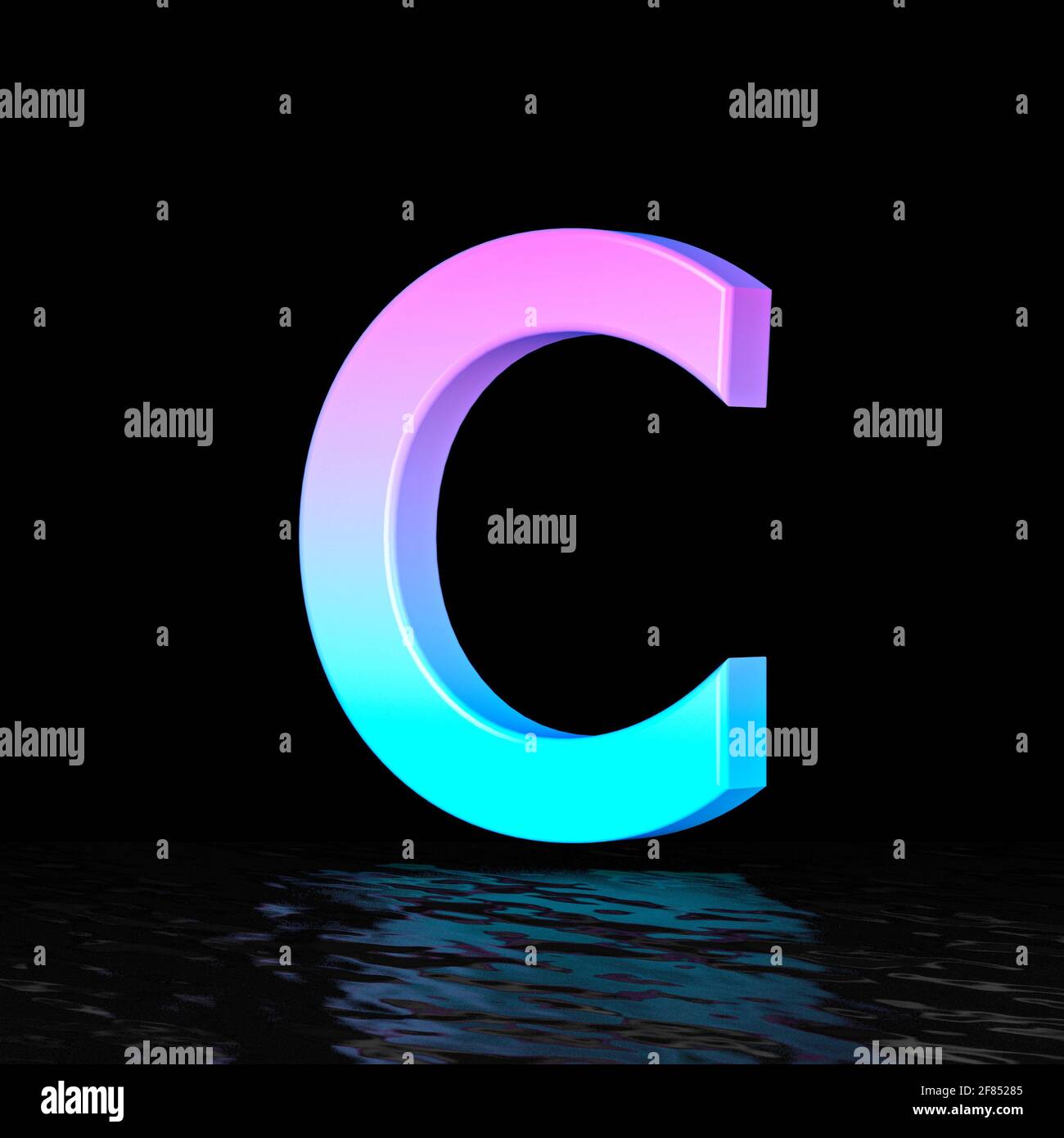 Cyan magenta font Letter C 3D render illustration isolated on black ...