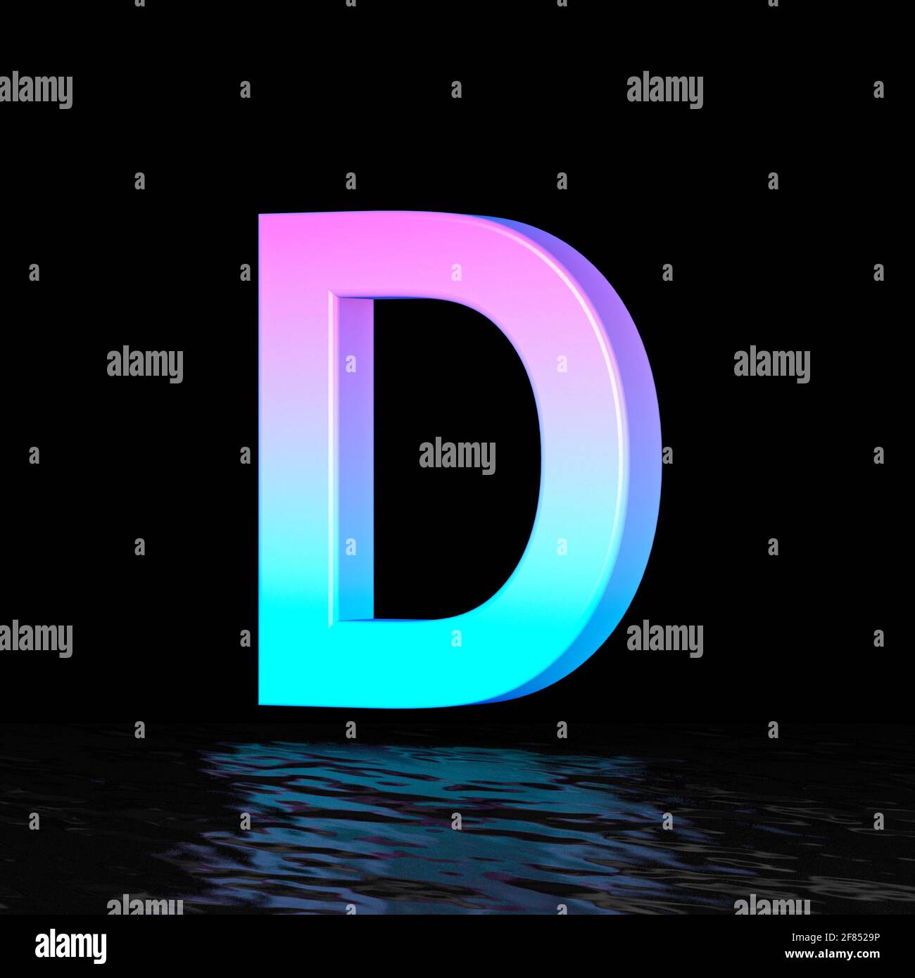 Cyan magenta font Letter D 3D render illustration isolated on black ...