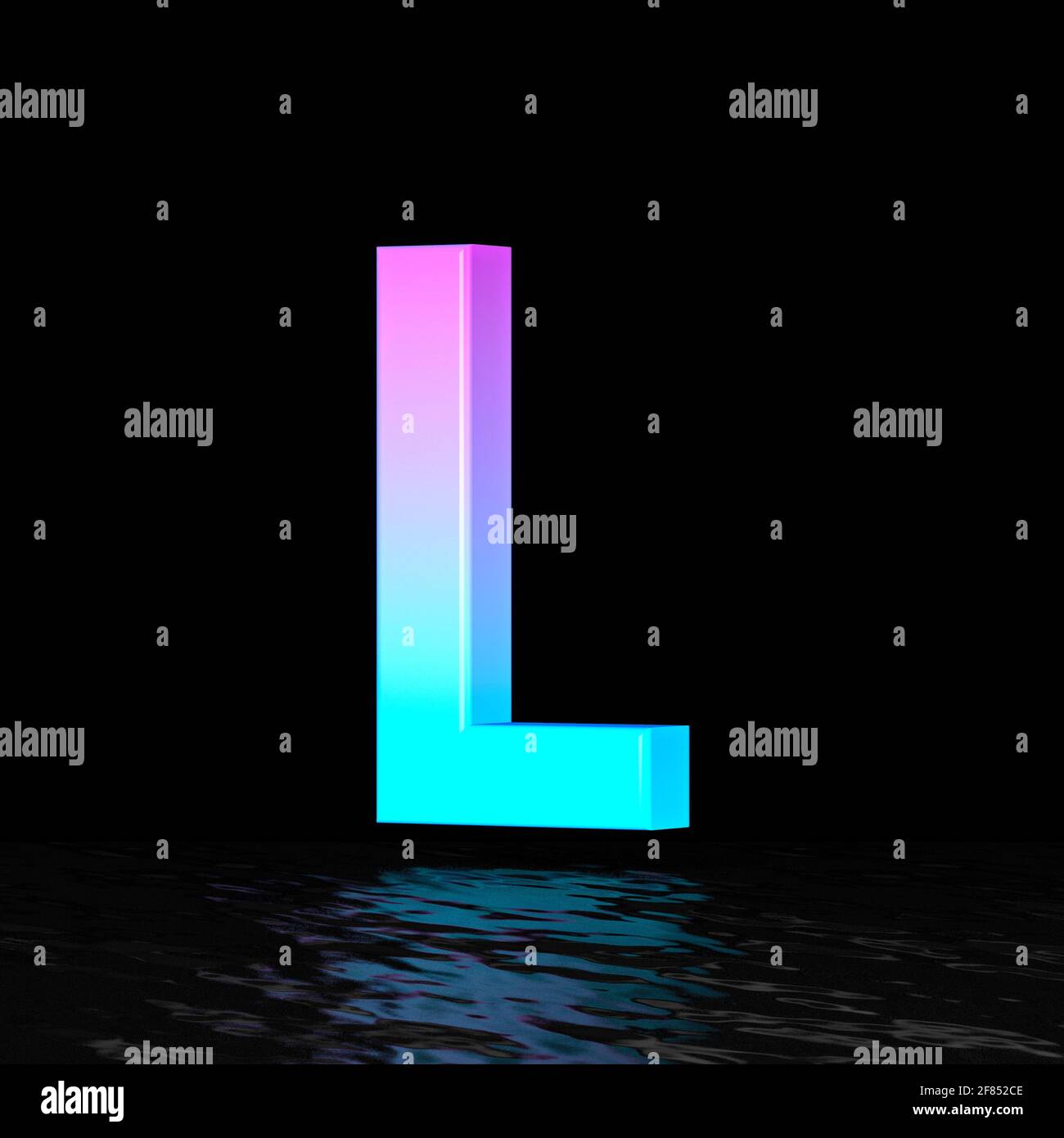 Cyan magenta font Letter L 3D render illustration isolated on black ...