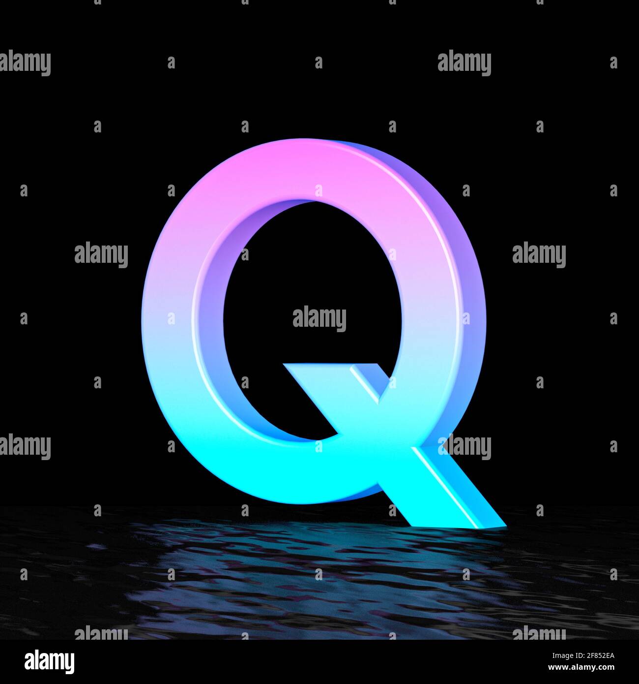 Cyan magenta font Letter Q 3D render illustration isolated on black ...