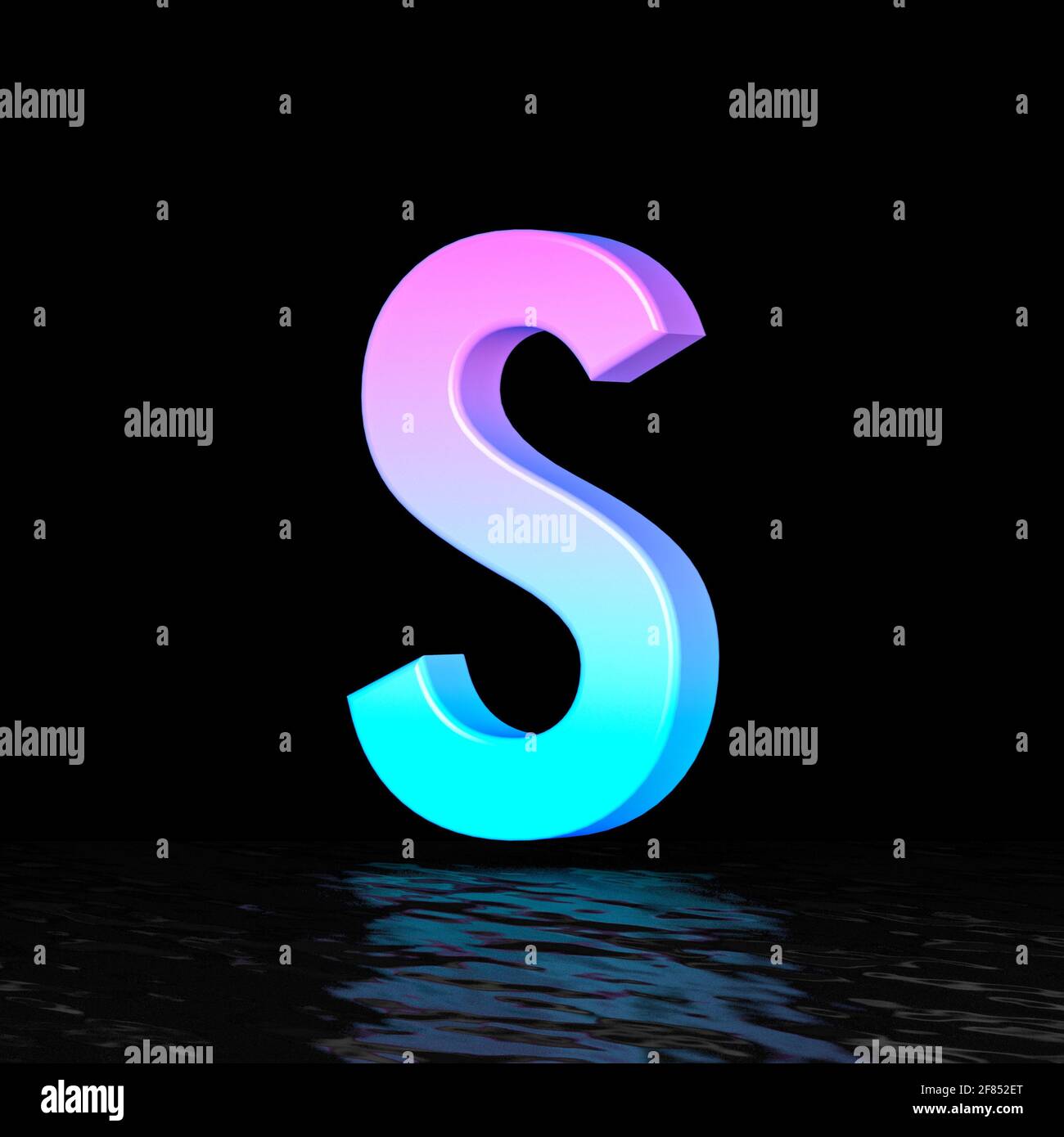 Cyan magenta font Letter S 3D render illustration isolated on black ...
