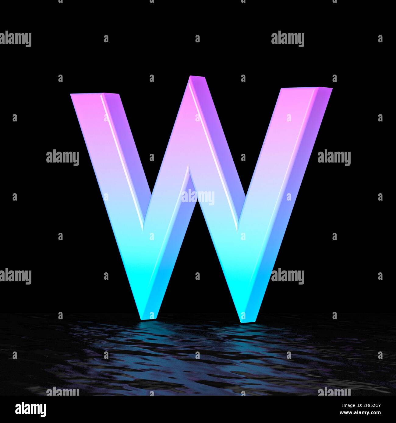 Cyan magenta font Letter W 3D render illustration isolated on black ...