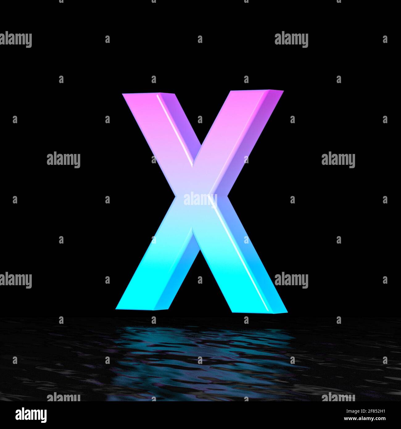 Cyan magenta font Letter X 3D render illustration isolated on black ...