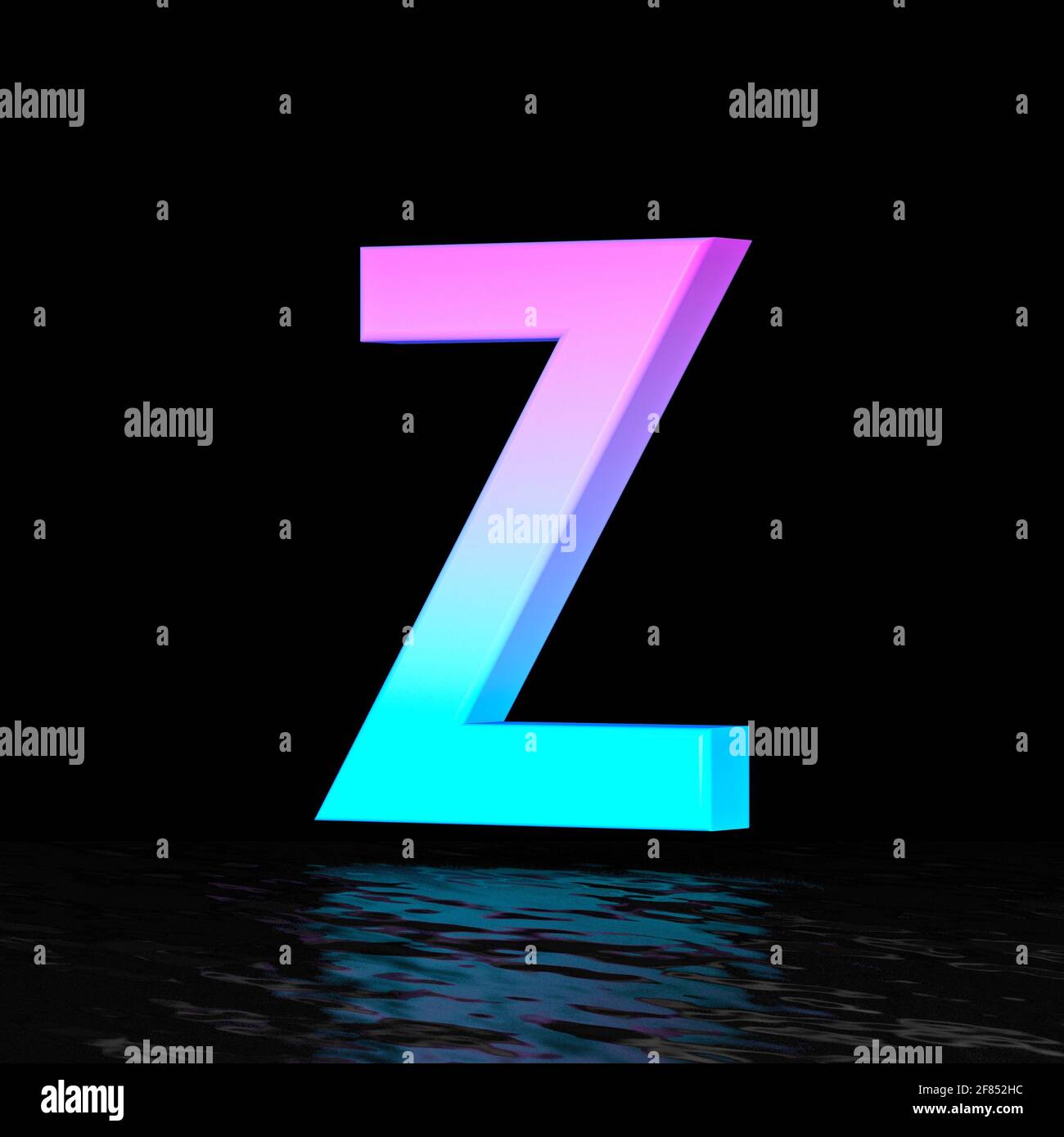 Cyan magenta font Letter Z 3D render illustration isolated on black ...