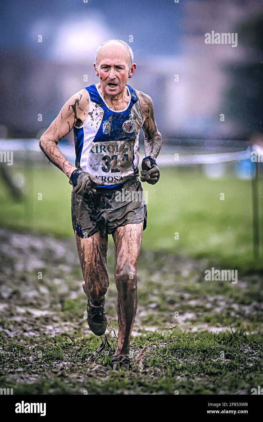 San Sebastian (Basque Country) .Older man running a Cross Country race ...