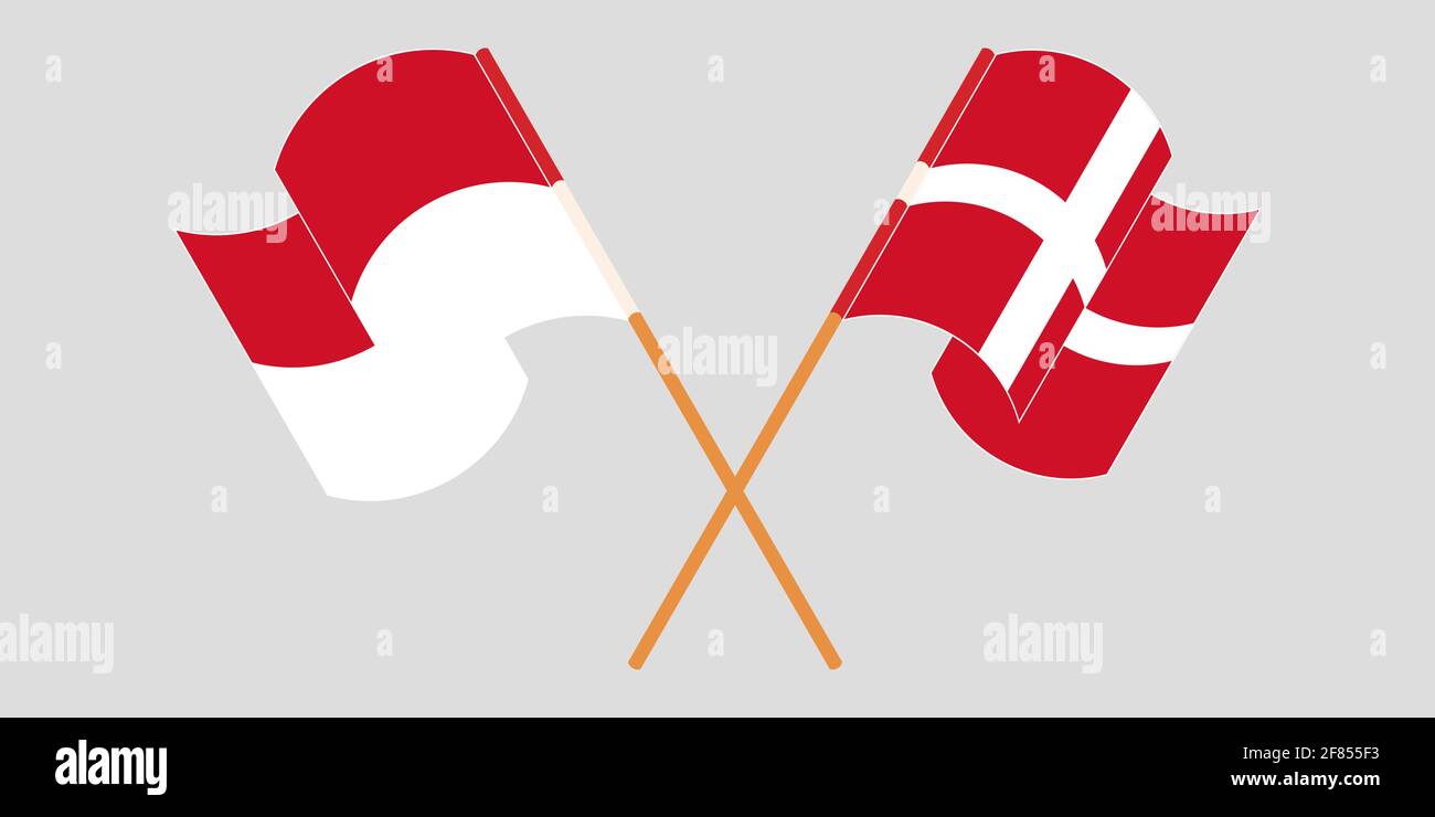 Crossed and waving flags of Indonesia and Denmark. Vector illustration ...