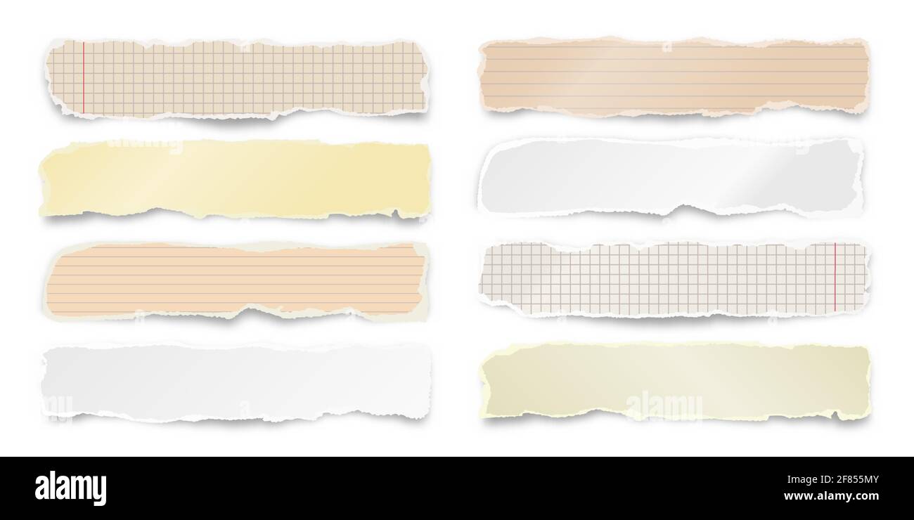 Ripped colorful paper strips isolated on white background. Realistic ...