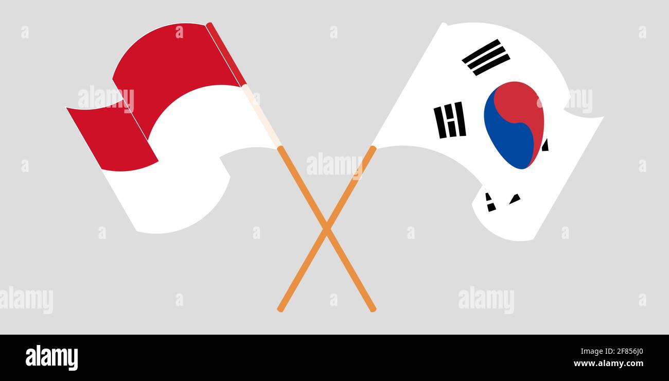 Crossed and waving flags of Indonesia and South Korea. Vector ...