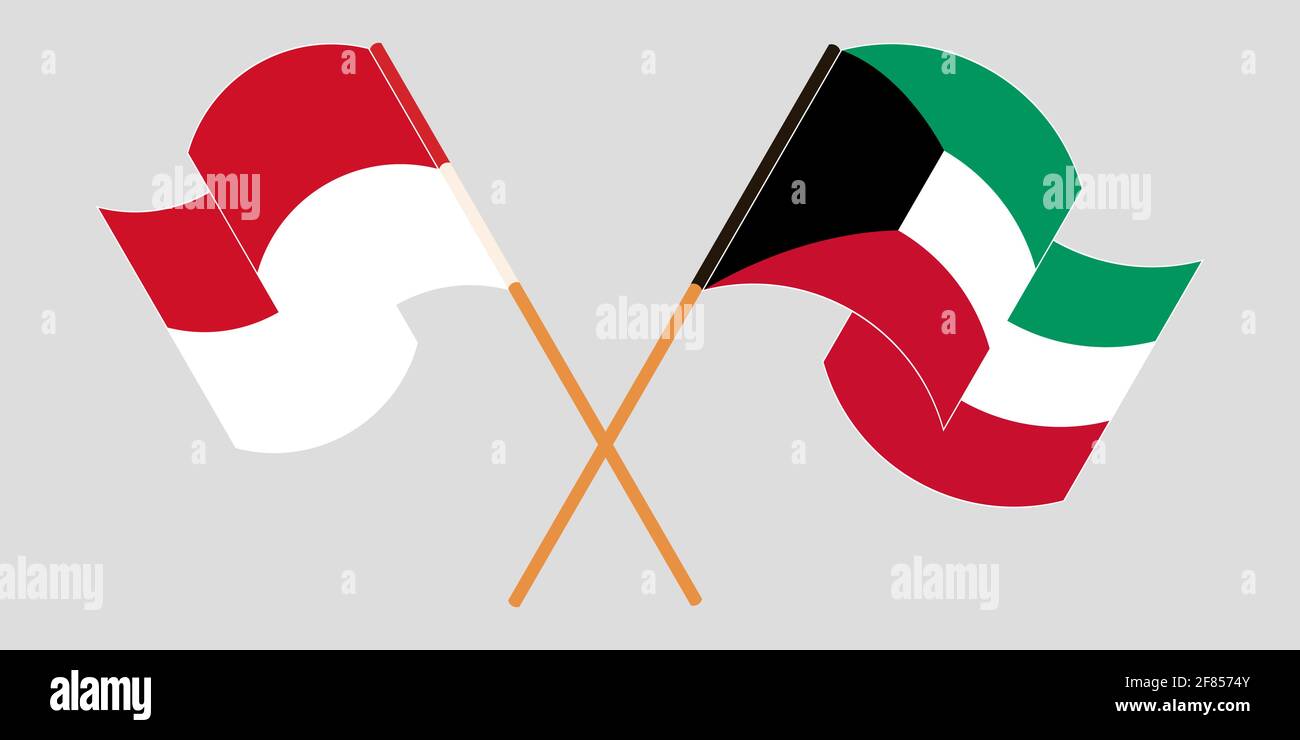 Crossed and waving flags of Indonesia and Kuwait. Vector illustration ...