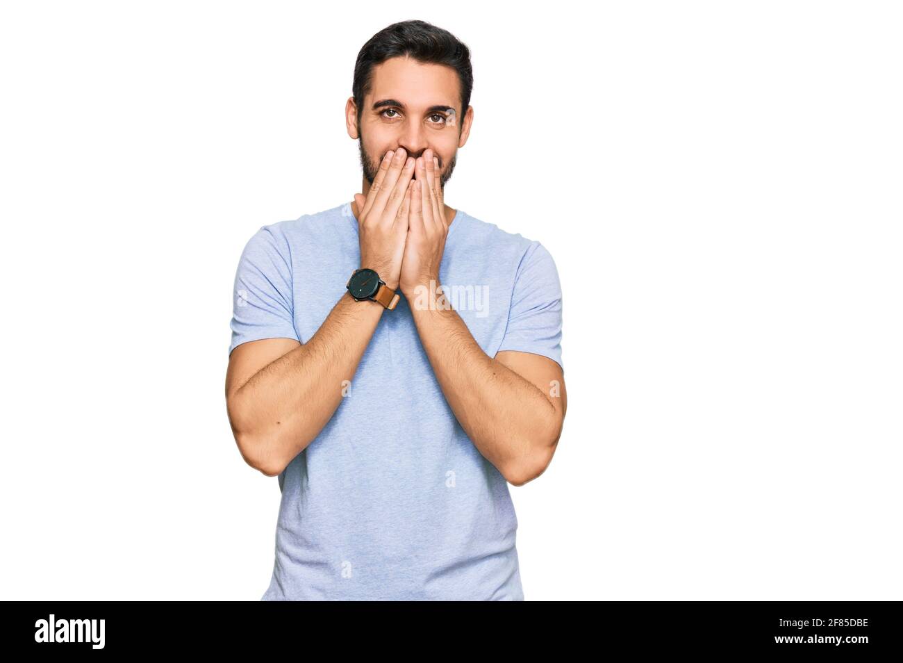 Young hispanic man wearing casual clothes laughing and embarrassed ...
