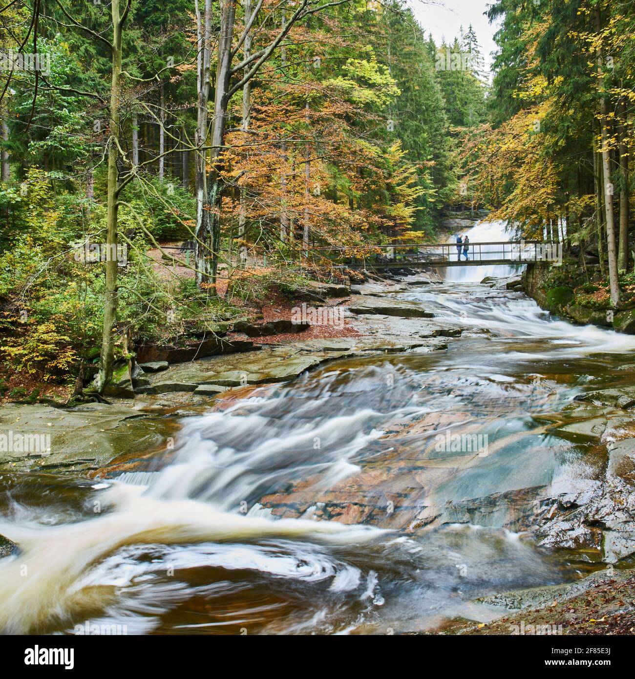 Autumn view of Mumlava river and waterfalls near Harrachov Stock Photo ...