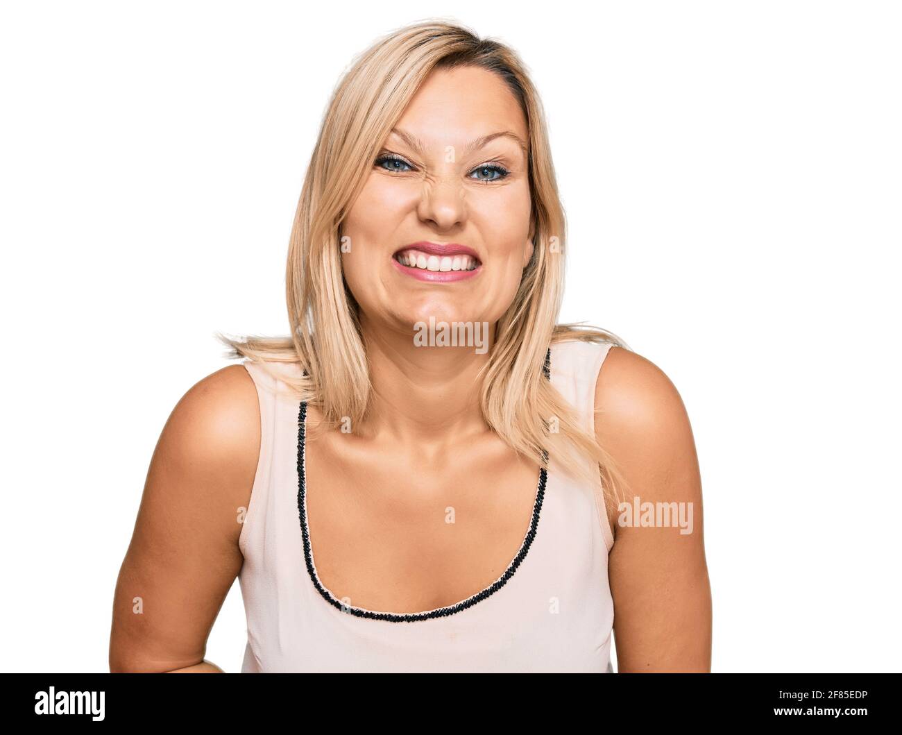 Middle age caucasian woman wearing casual clothes smiling and laughing ...