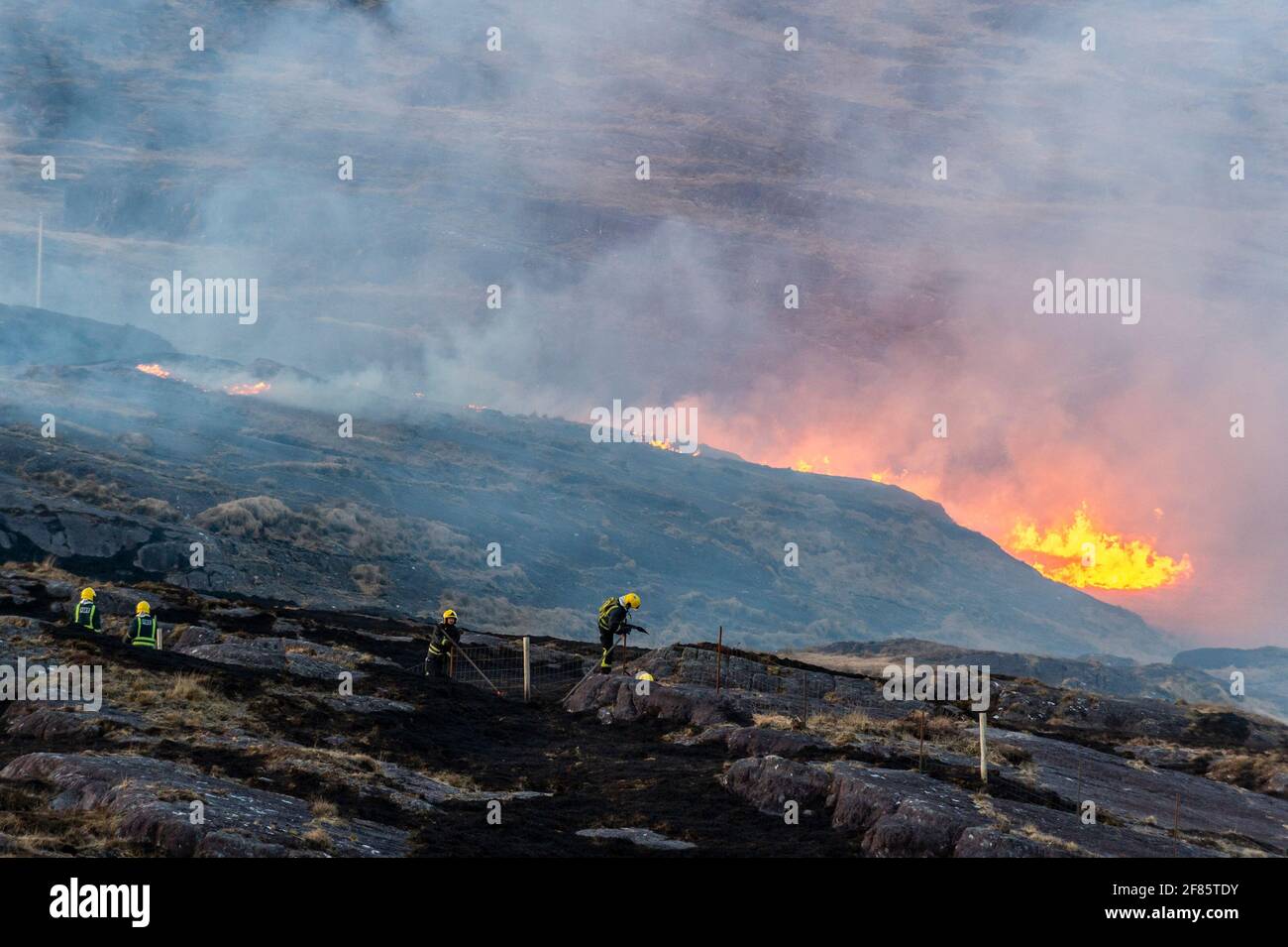 Caha Pass, West Cork, Ireland. 11th Apr, 2021. A very large fire burnt ...