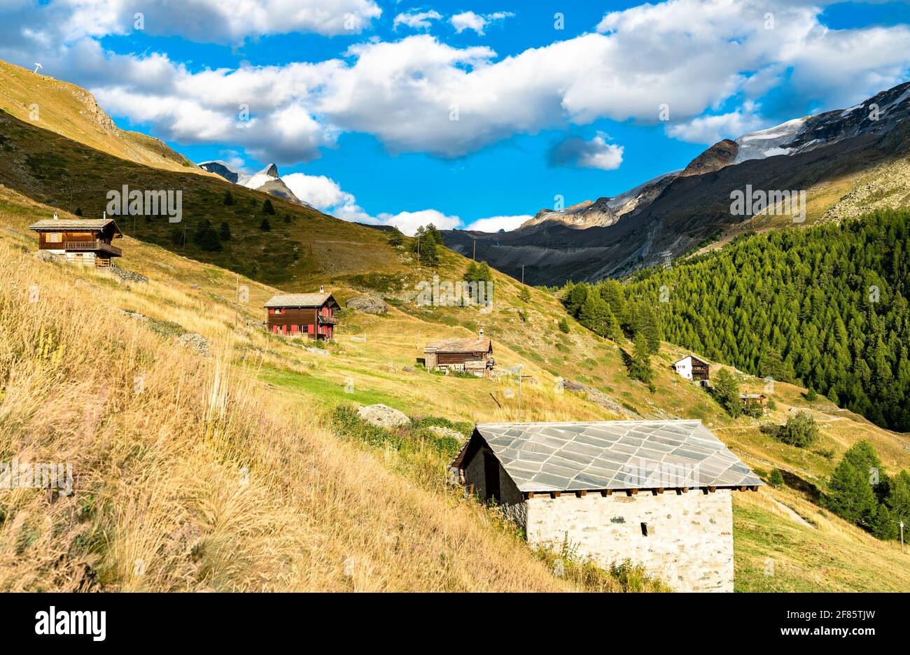 Traditional wooden houses in Findeln near Zermatt - Mattehorn ...