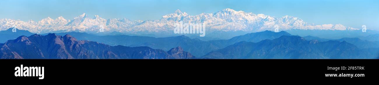 Himalaya, panoramic view of Indian Himalayas, great Himalayan range, Uttarakhand India, view ...