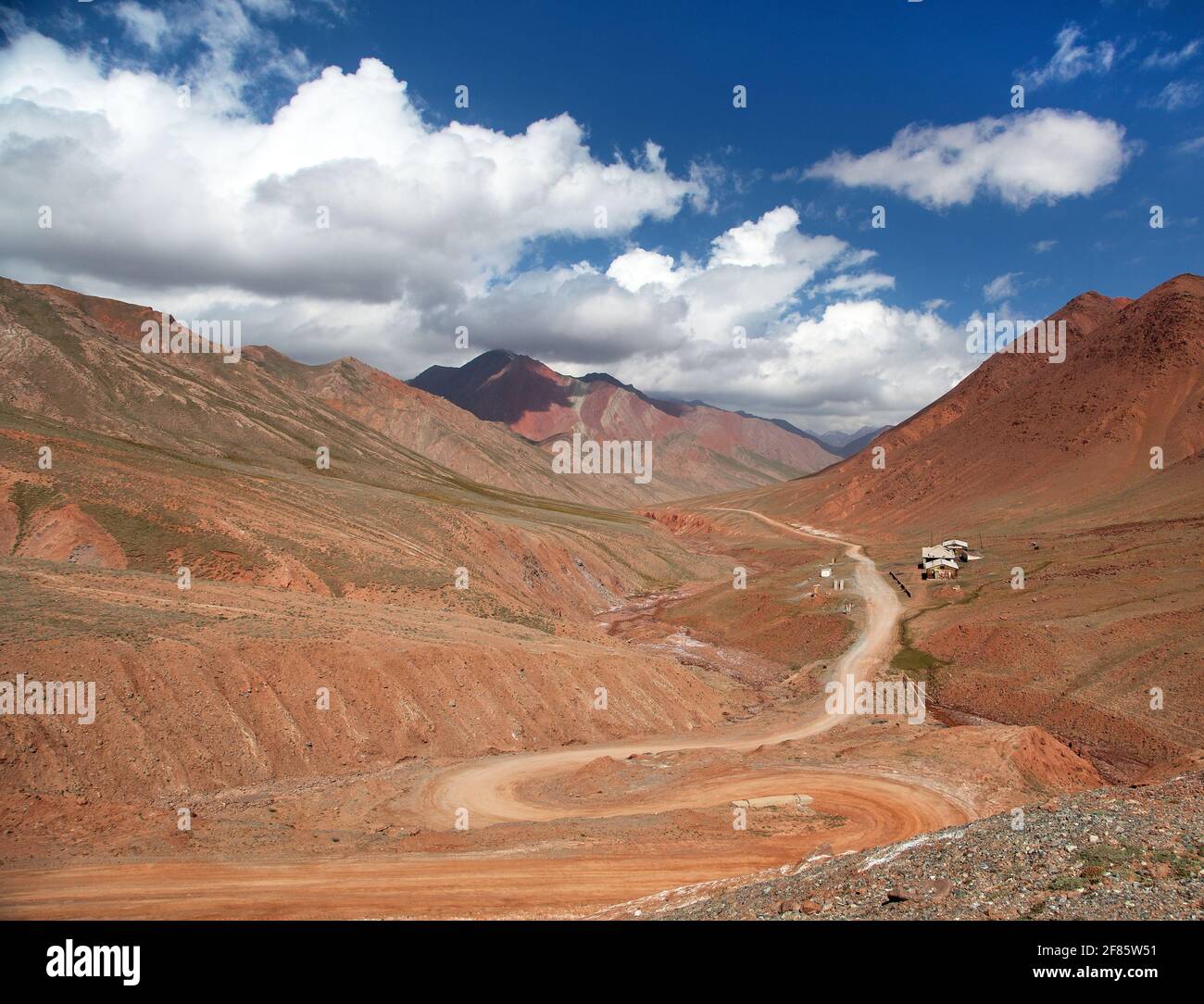 Beautiful landscape panorama of Pamir mountains area in Kyrgyzstan. Red ...