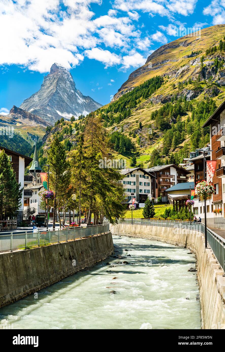 The Matterhorn and the Gornera River at Zermatt in Switzerland Stock ...