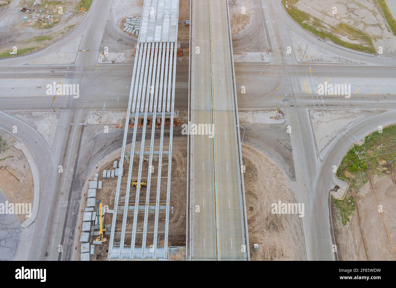 Repair site on the under renovation bridge with road under construction ...