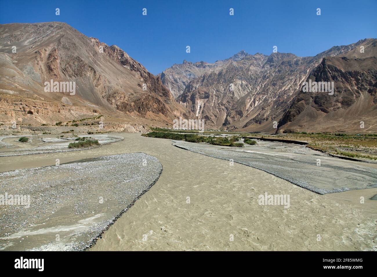 Tributary of Panj river and Pamir mountains. Panj is upper part of Amu ...