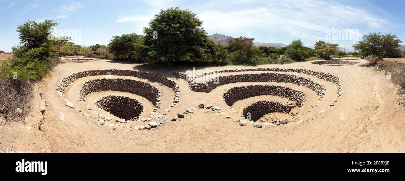 Cantalloc Aqueduct in Nazca or Nazca town, spiral or circle aqueducts ...