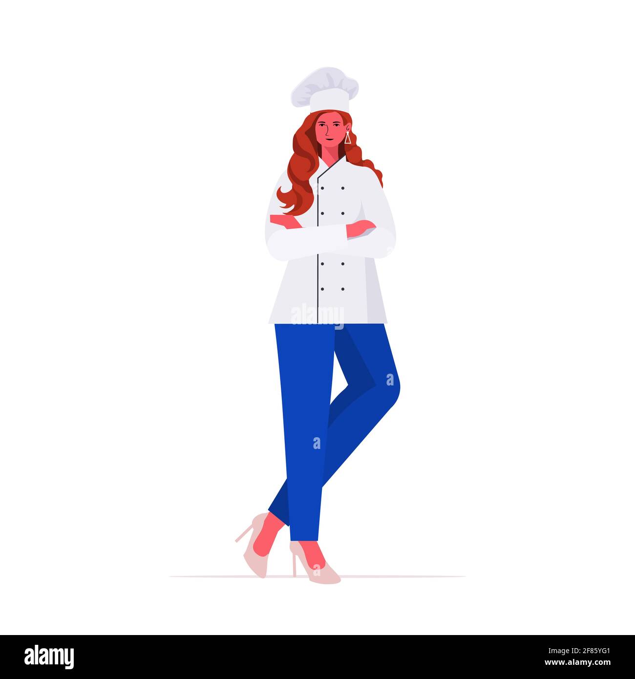 female cook in uniform woman chef standing pose cooking food industry ...