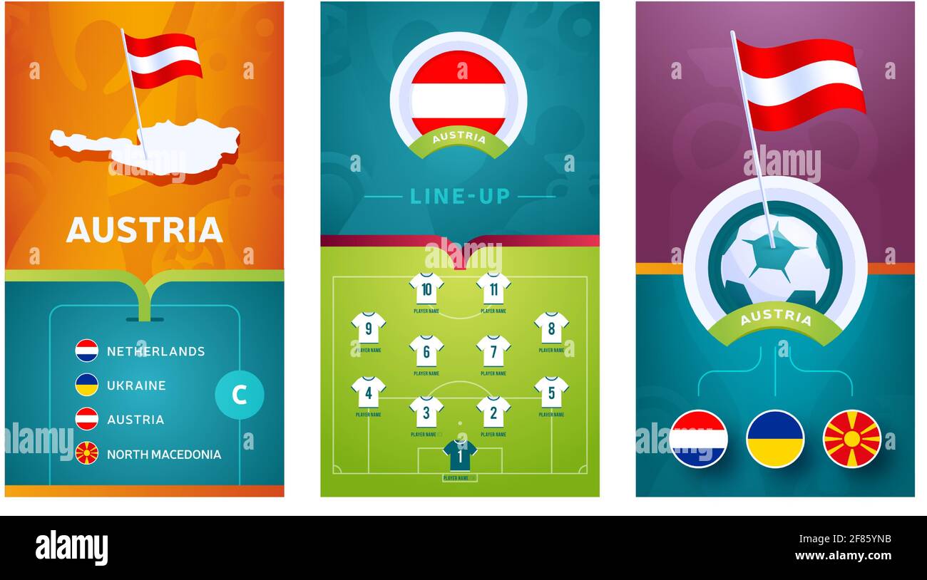 European 2020 football vertical banner set for social media. Austria ...