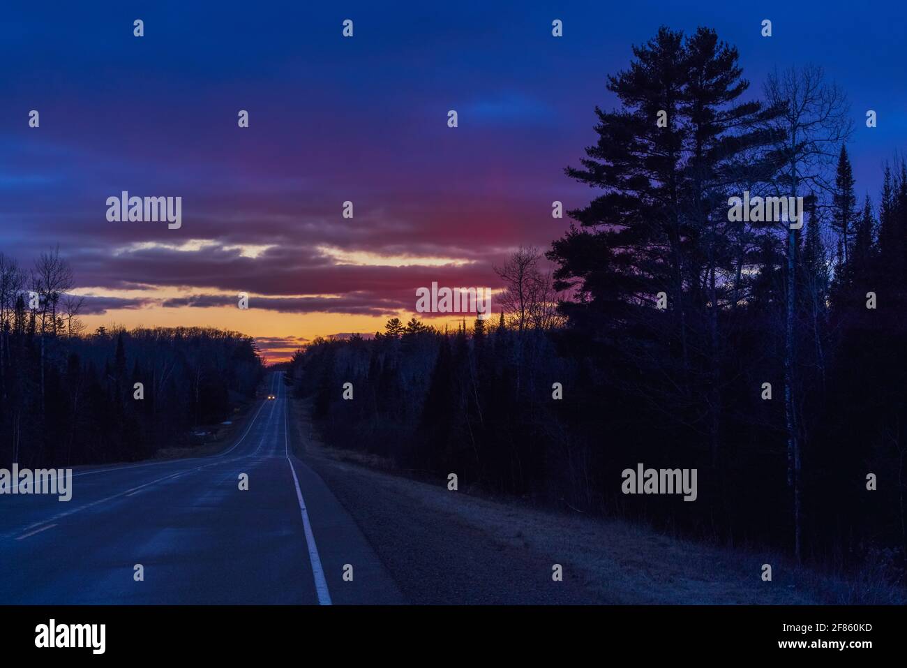 Sunset on Highway 77 (the Continental Divide) in northern Wisconsin ...