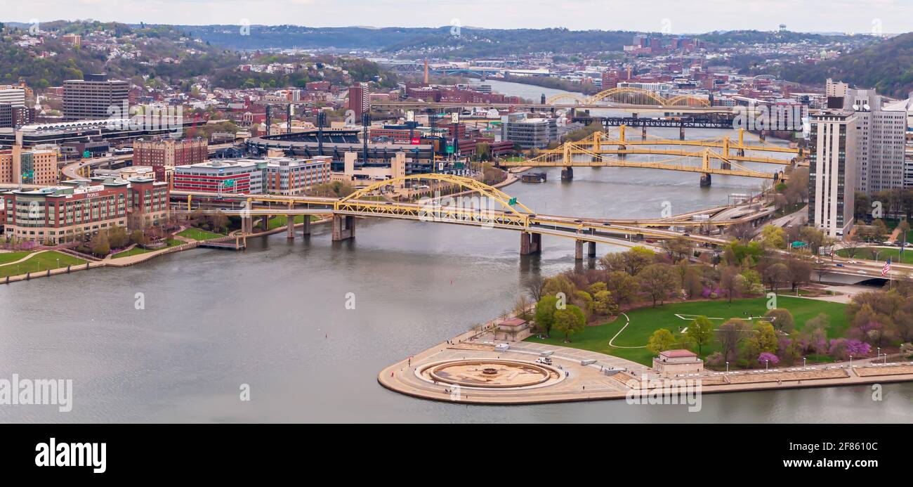 Downtown Pittsburgh, Pennsylvania, USA and the Point where the ...