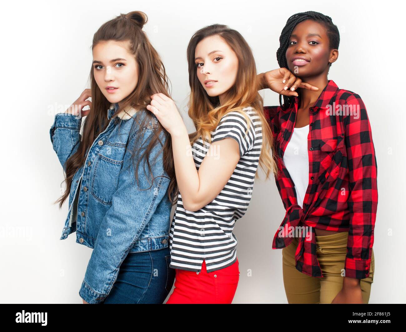 diverse multi nation girls group, teenage friends company cheerful ...