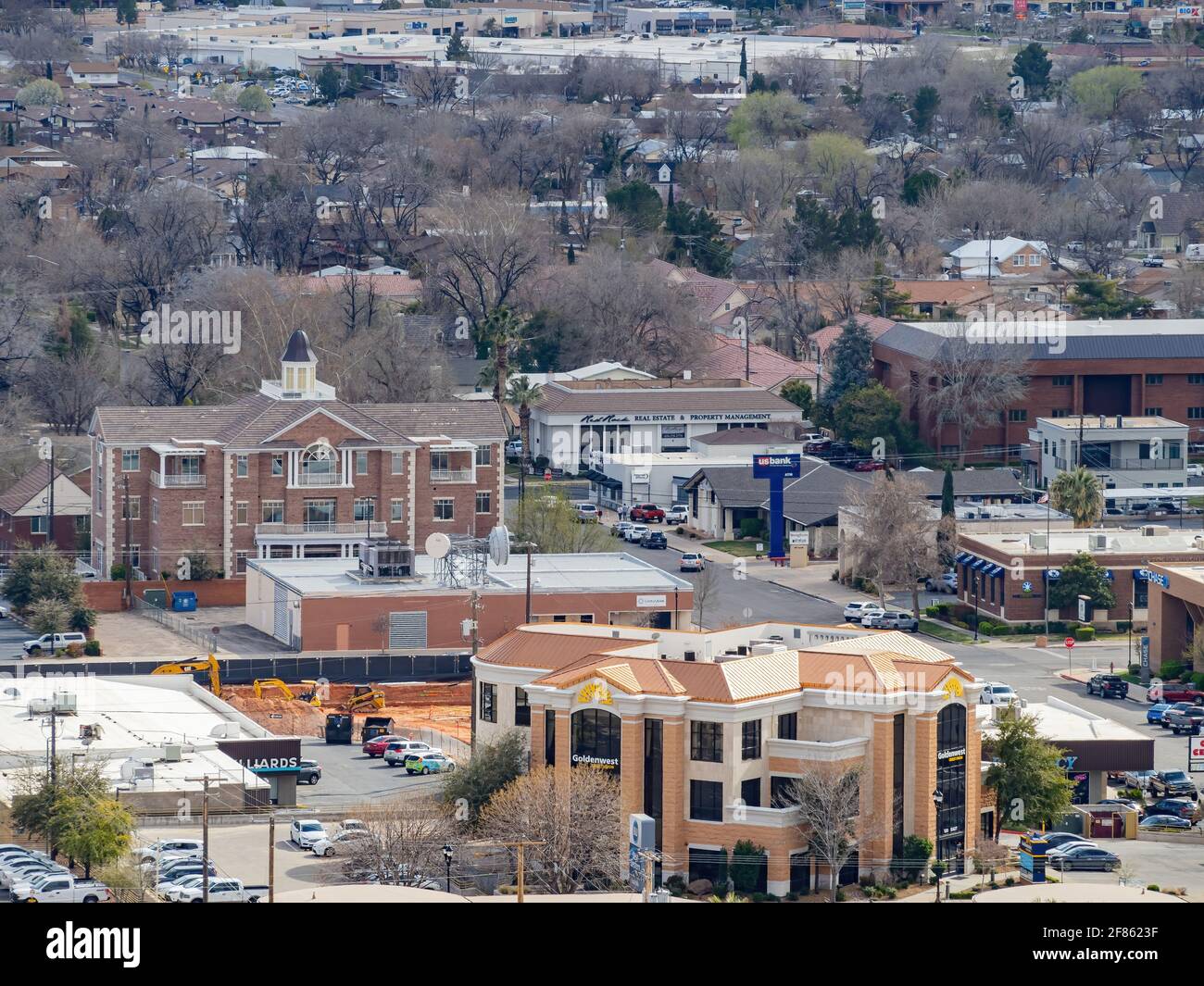 Utah, MAR 15, 2021 - Aerial view of the cityscape of St George Stock ...
