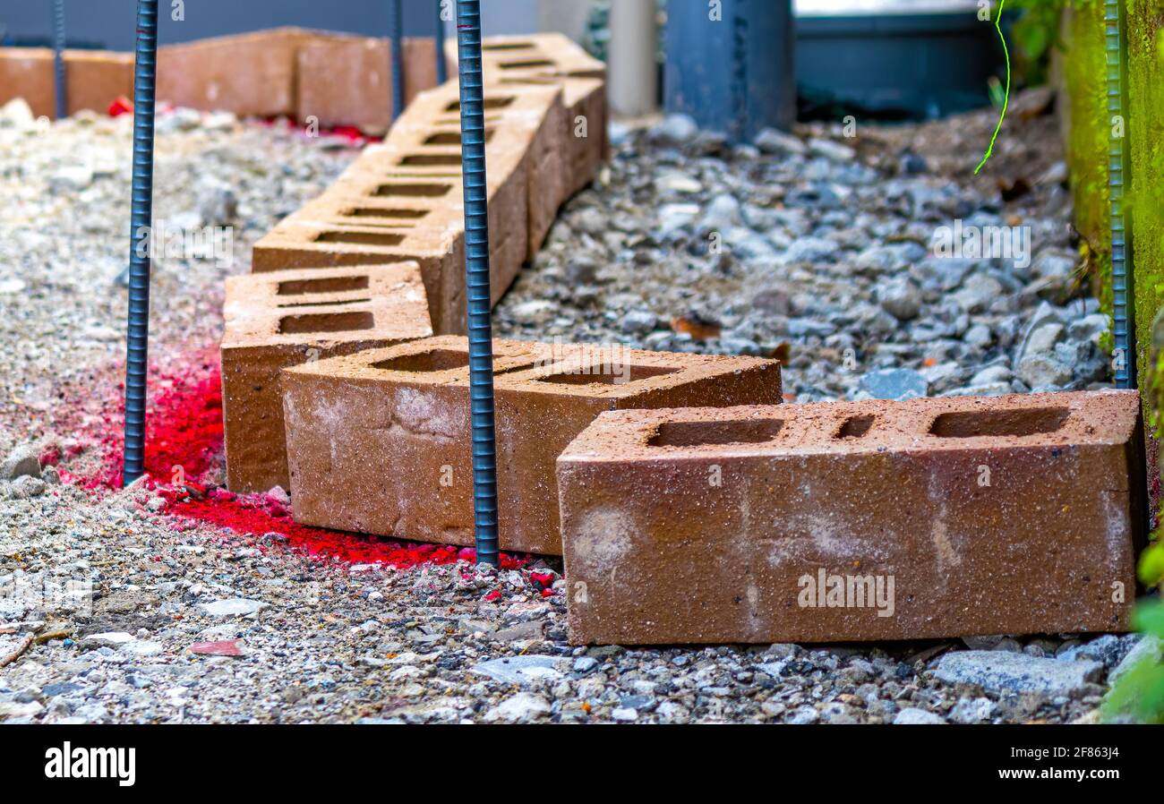 A row a rectangular bricks is laid out in a wavy pattern, for ...