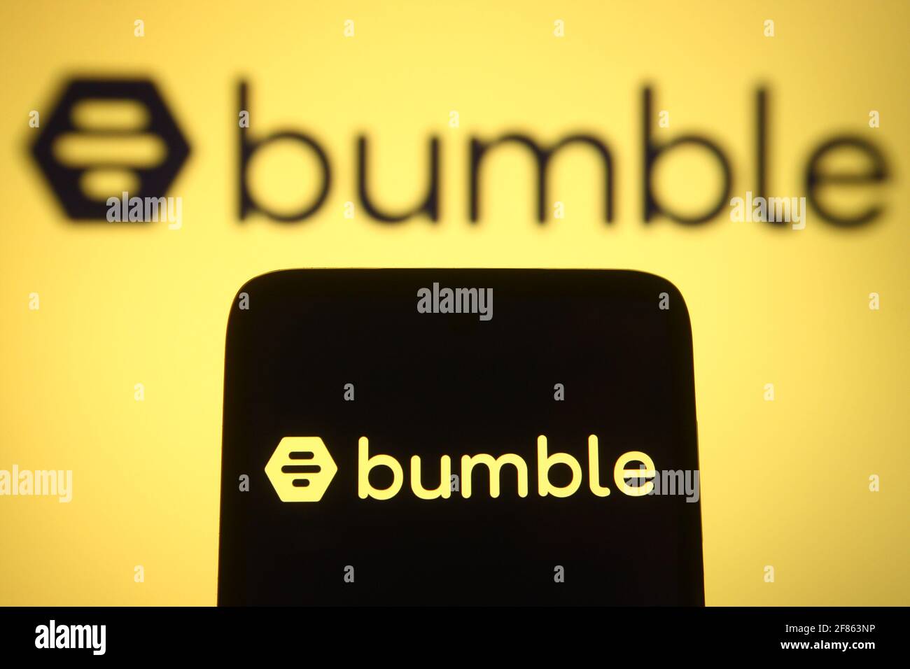 In this photo illustration the Bumble logo of an US social media ...