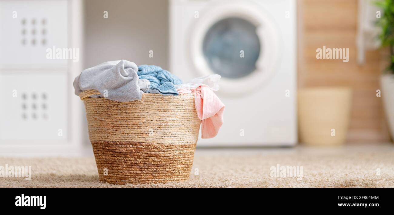 Interior of a real laundry room with a washing machine at home Stock ...