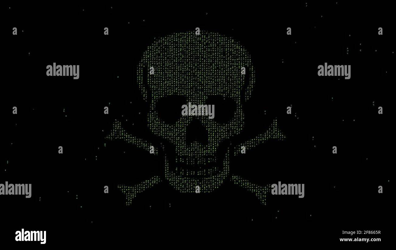 Sci-fi futuristic skull with matrix coding colors on dark background ...