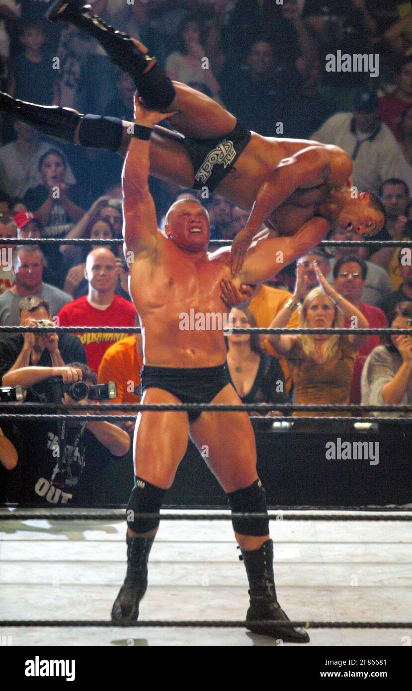 Brock Lesnar vs Dwayne The Rock Johnson 2002 Photo By John Barrett ...