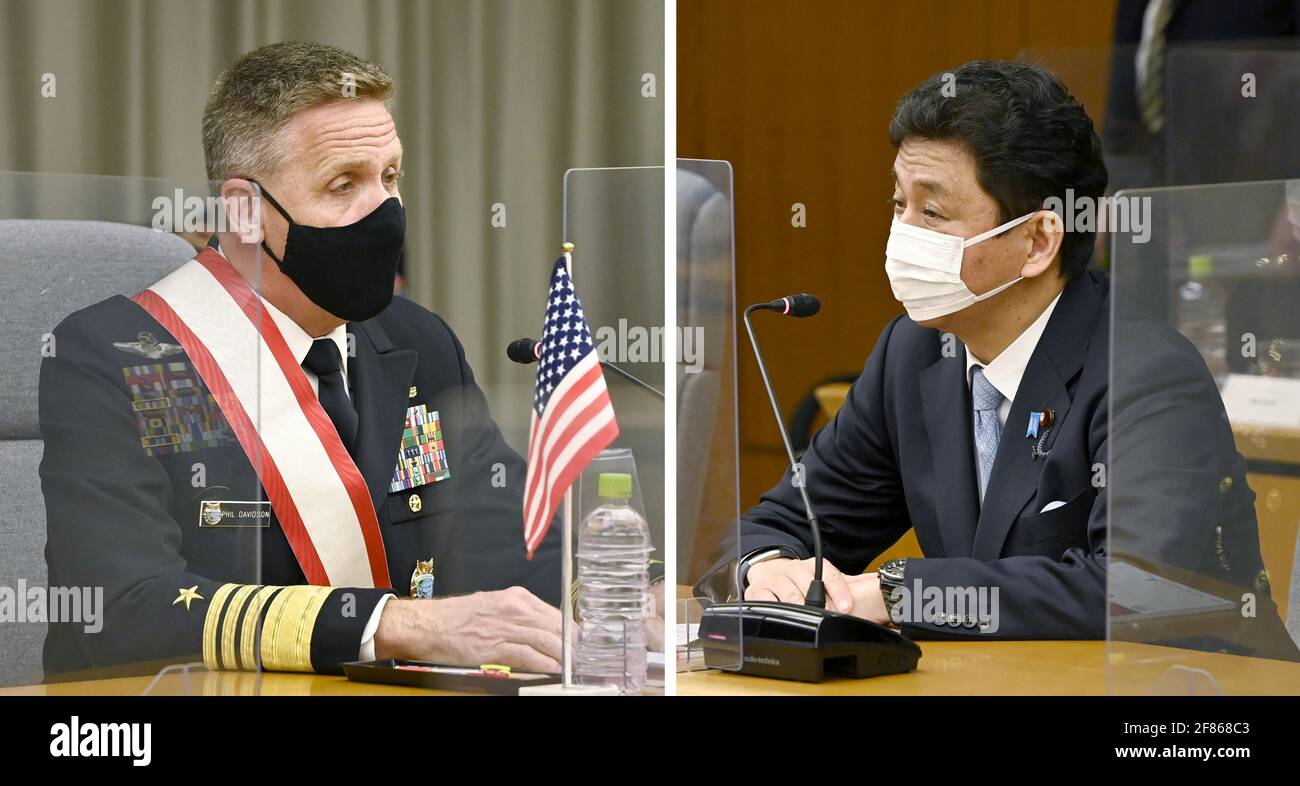 Tokyo, Japan. April 12 2021: Combined photo shows Adm. Philip Davidson ...