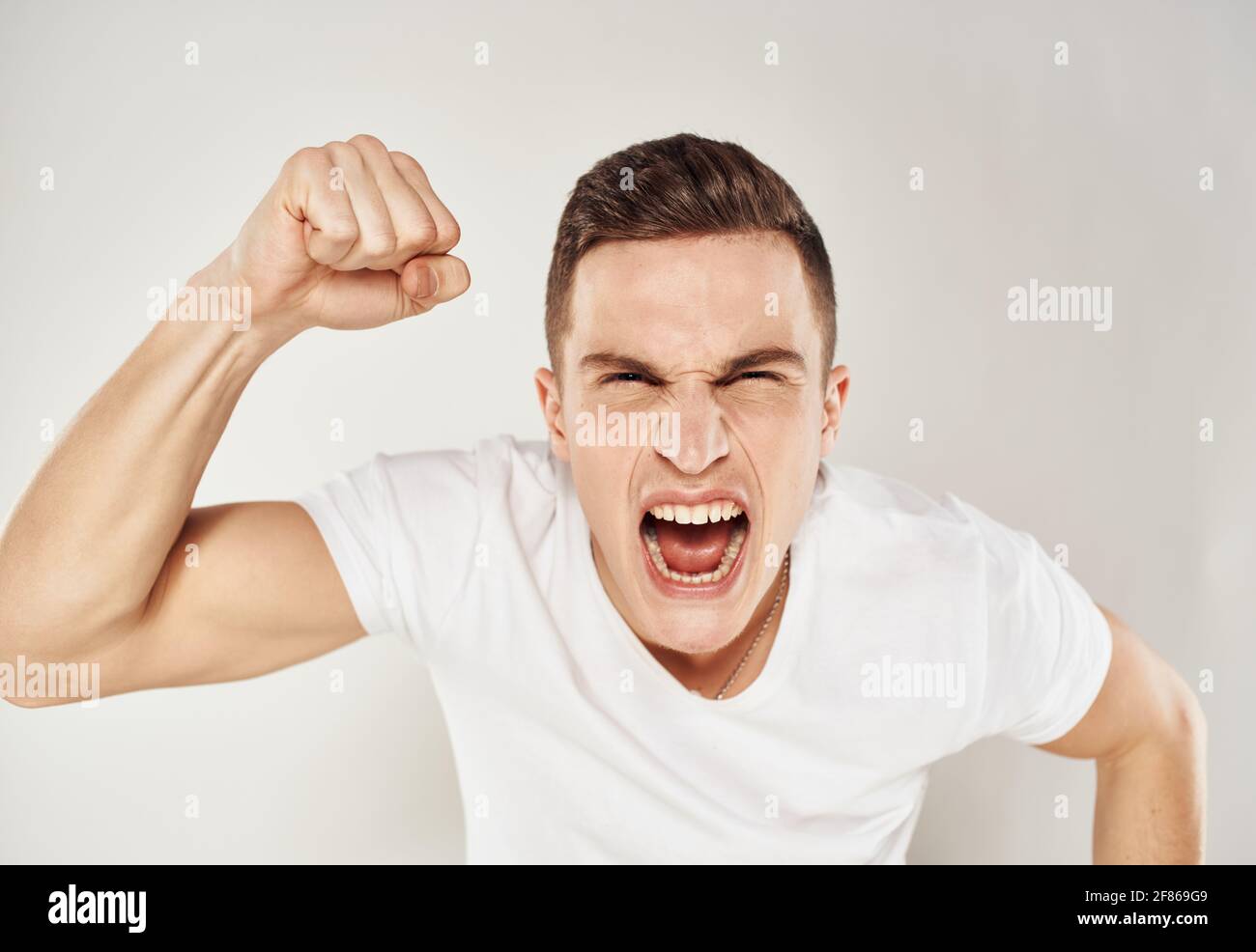 Aggressive man gestures with his hands nervousness madness model Stock ...