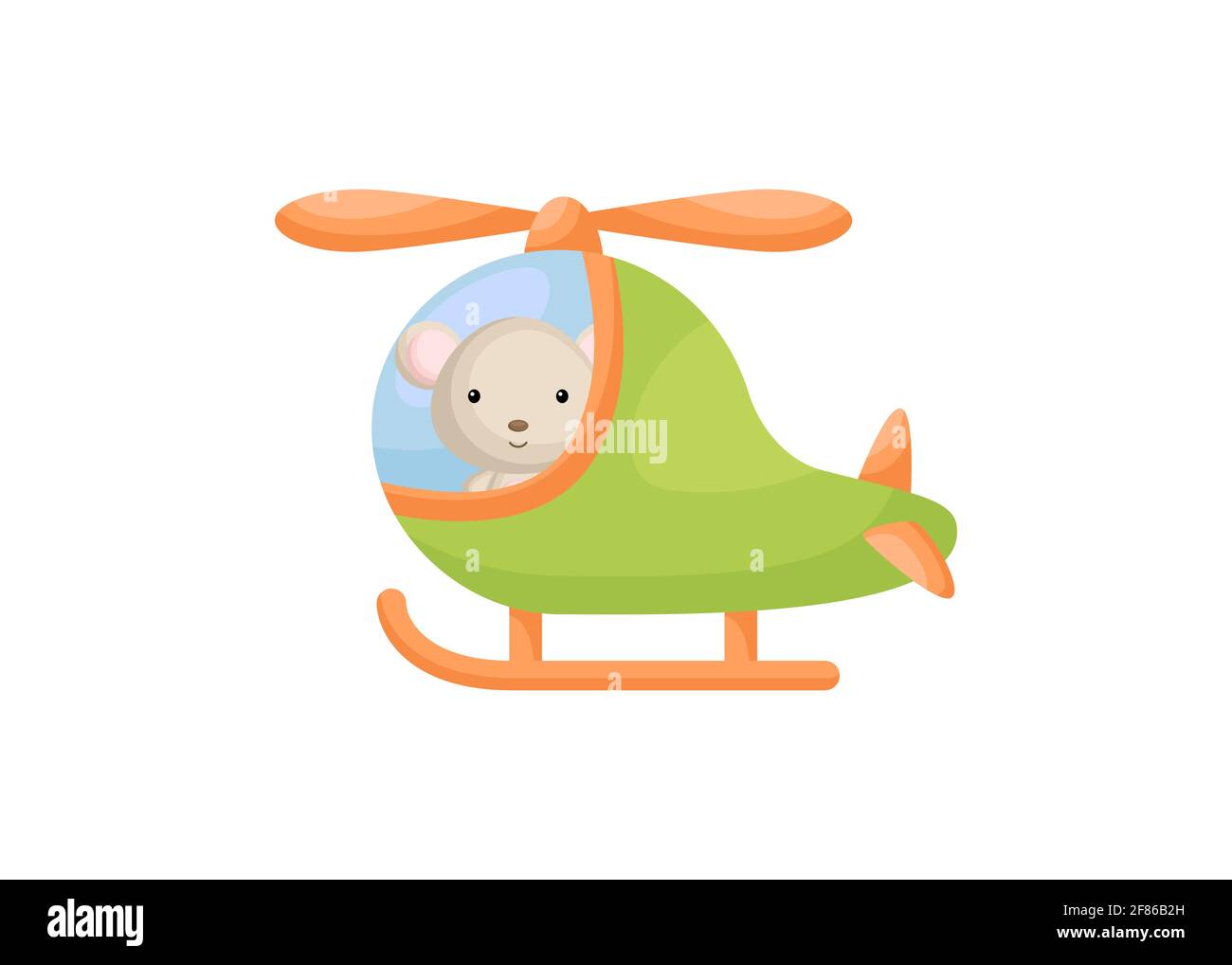 Cute little mouse pilot in green helicopter. Cartoon character for ...