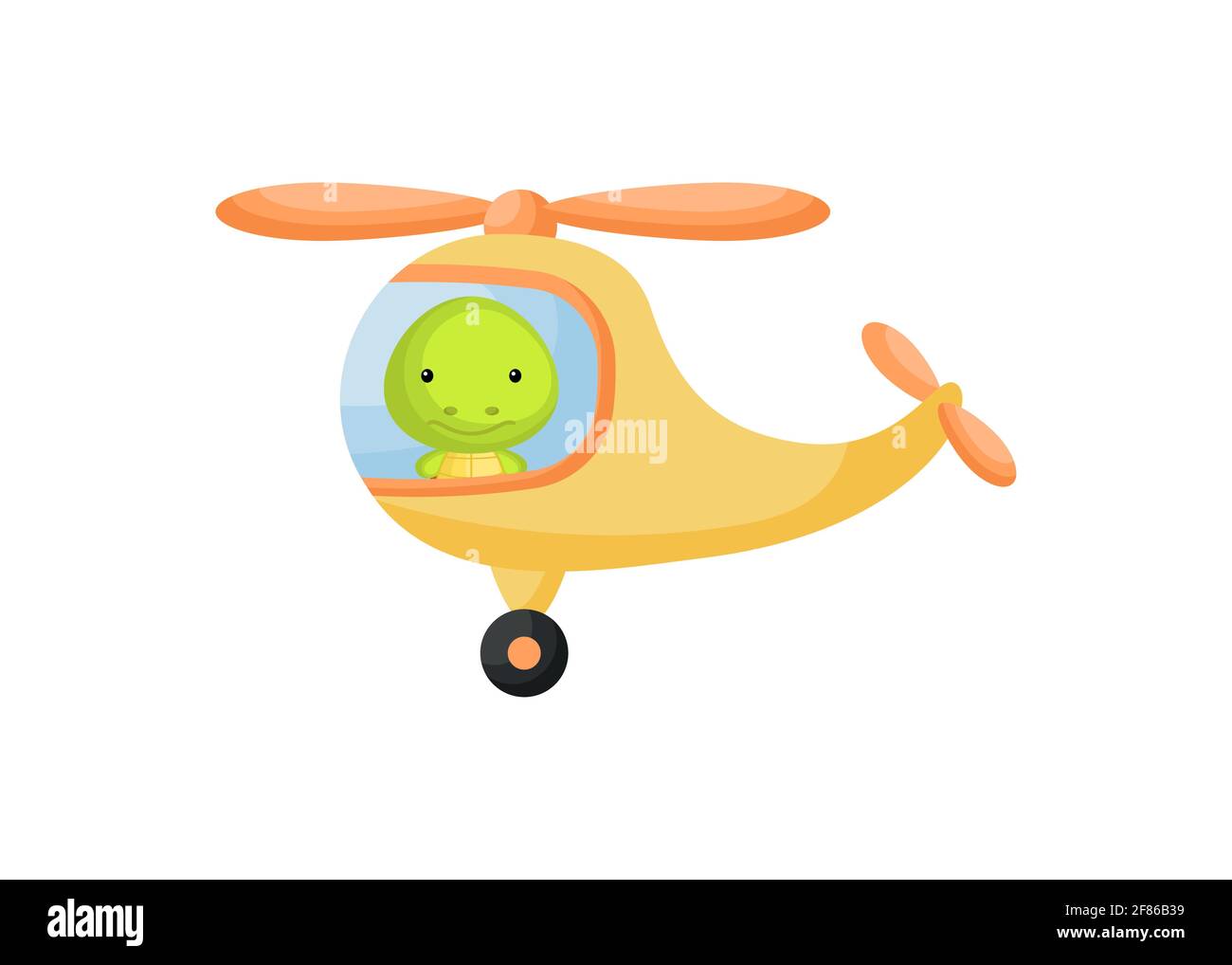 Cute little turtle pilot in yellow helicopter. Cartoon character for ...
