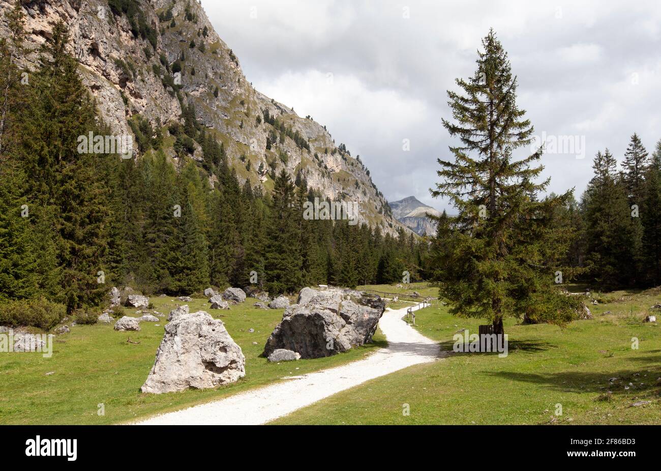 Walkway, trail through a rocky landscape towards high ranges, alps ...