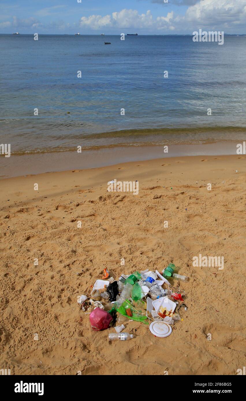 salvador, bahia, brazil january 4, 2021: garbage is seen in the sand of ...
