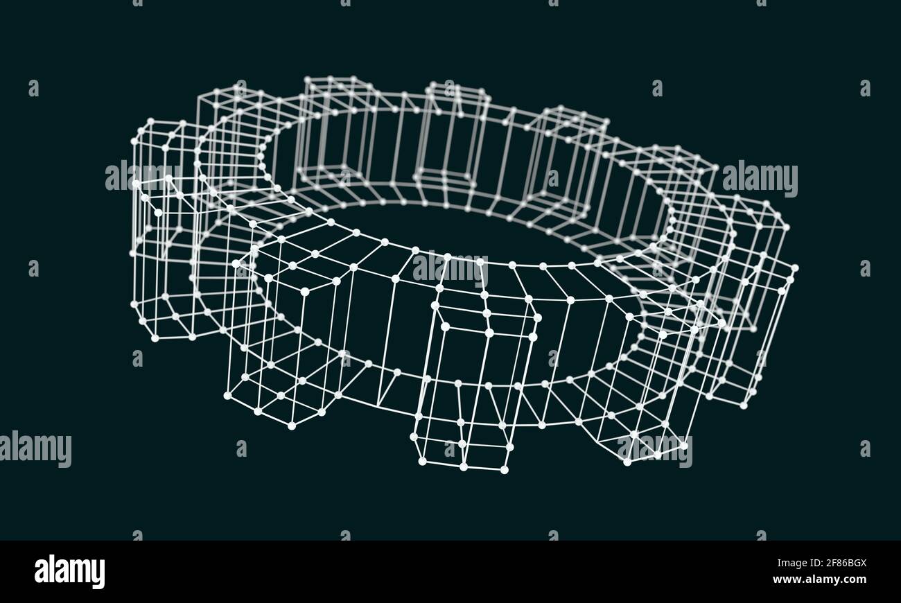 Isometric wire frame gear model. Precision machinery relative backdrop ...
