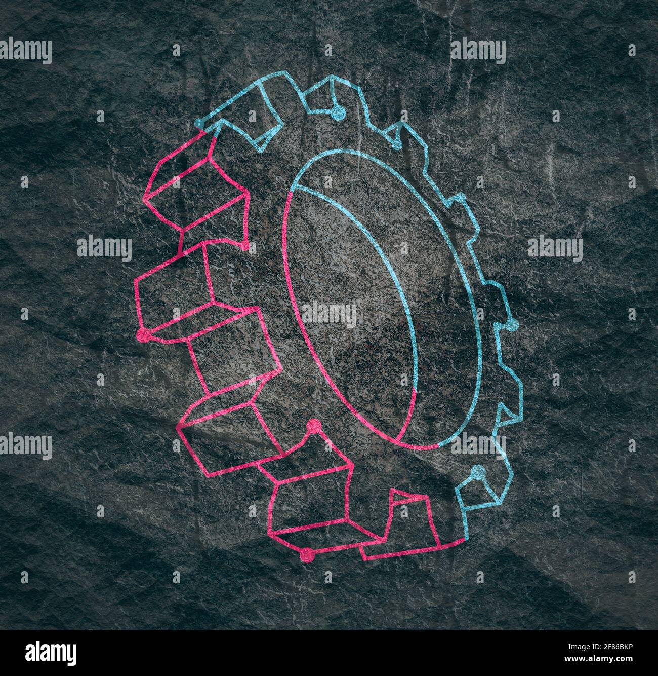 Isometric gear model on blue background. Precision machinery relative ...