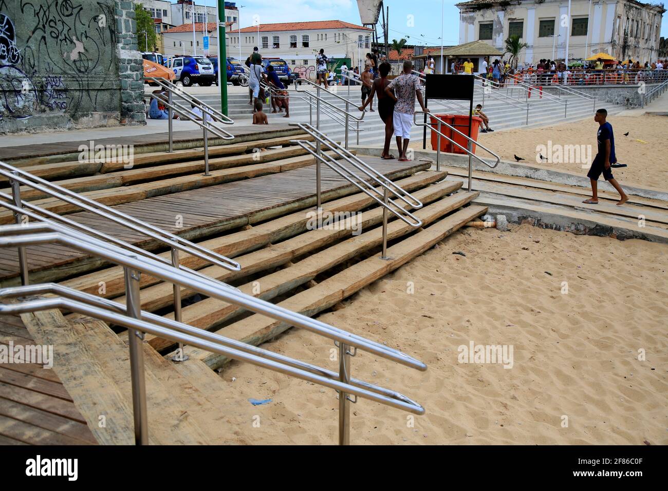 salvador, bahia, brazil - january 1, 2021: wooden deck and stainless ...