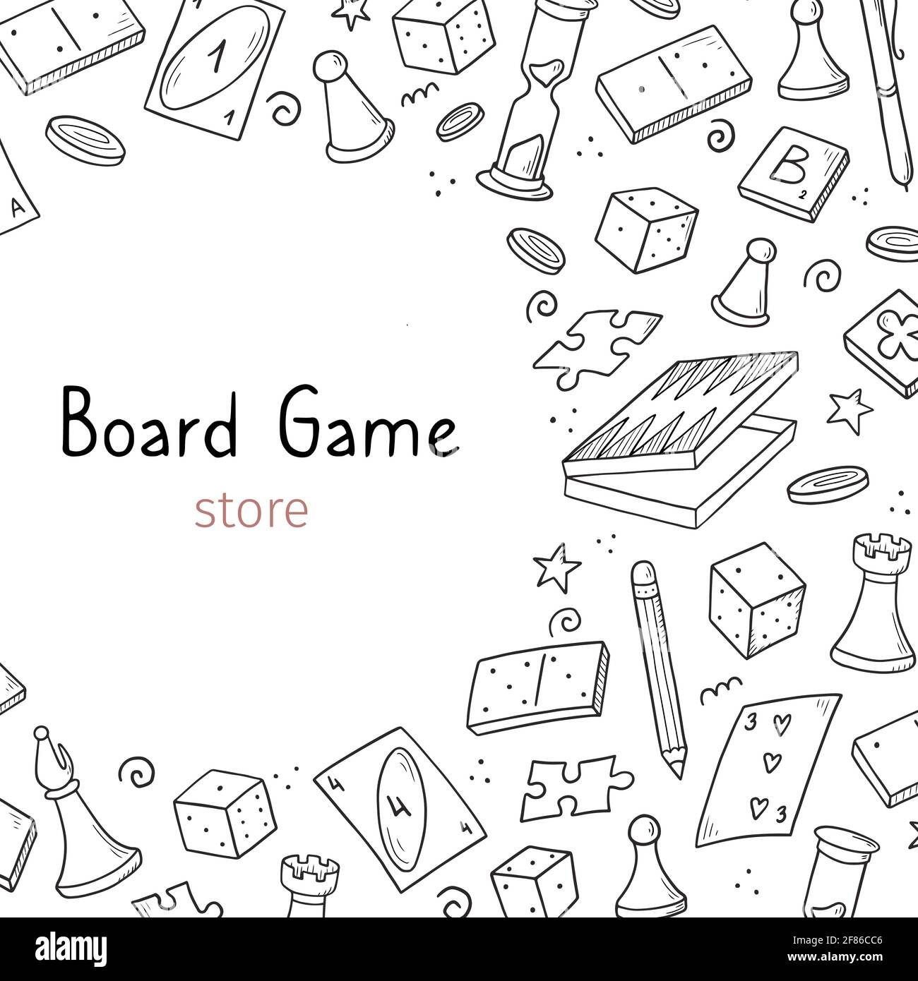 Hand drawn banner template with of board game element. Doodle sketch ...