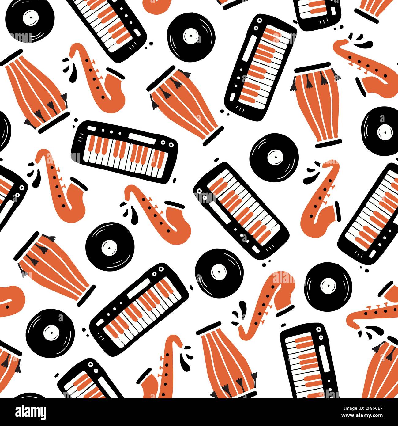 Hand drawn seamless pattern of musical instrument. Flat sketch style ...