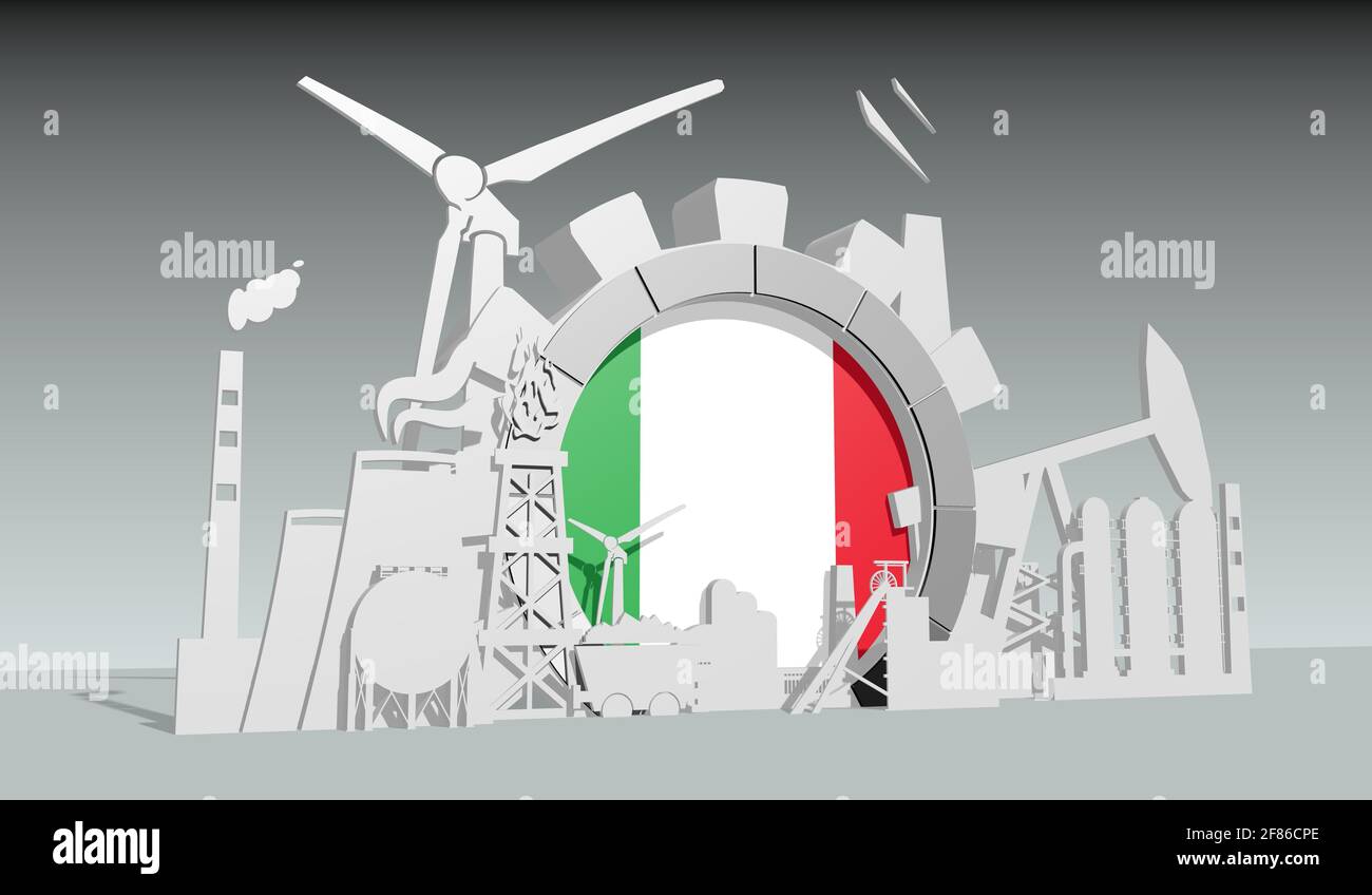 Energy and power industrial concept. Gear with flag of the Italy ...