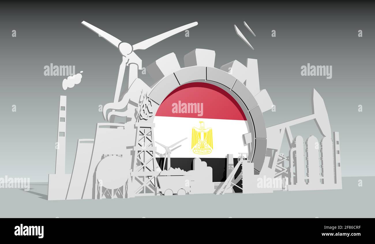 Energy and power industrial concept. Gear with flag of the Egypt ...